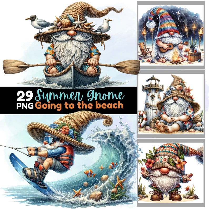 Summer Gnomee Beach Clipart Bundle, Going to the Beach, Gnomee ...