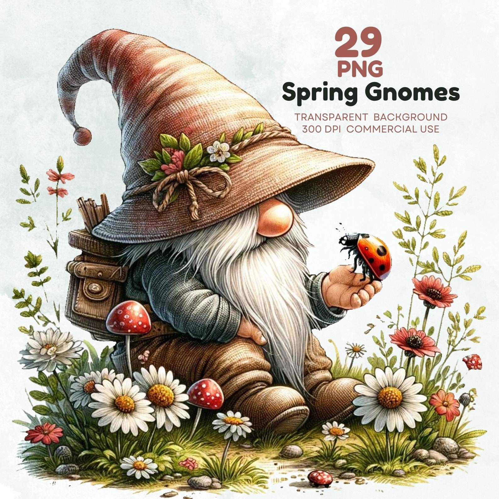 Whimsical Spring Gnome, Garden Clipart, Enchanted Spring Gnome, Gnomes ...