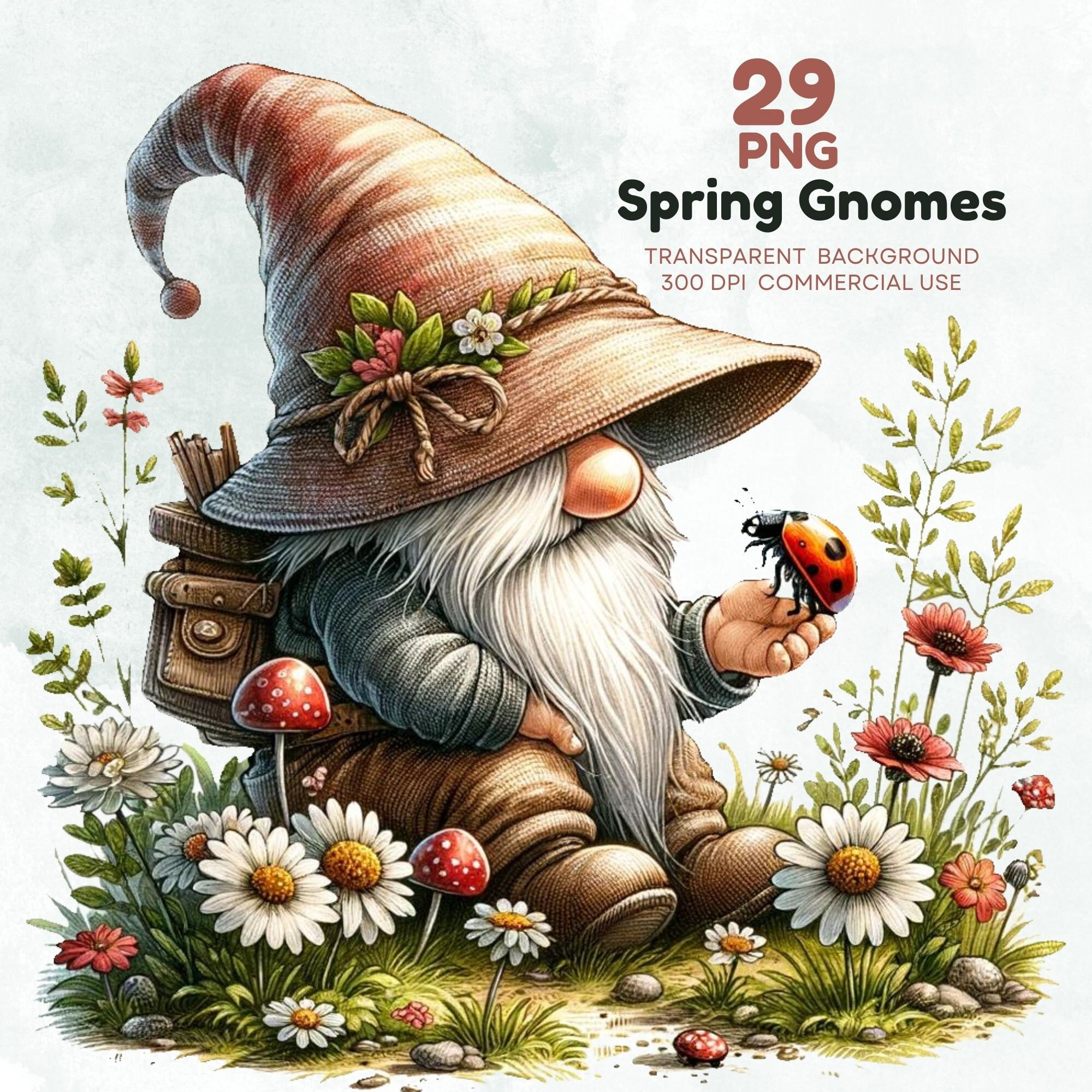 Whimsical Spring Gnome, Garden Clipart, Enchanted Spring Gnome, Gnomes ...
