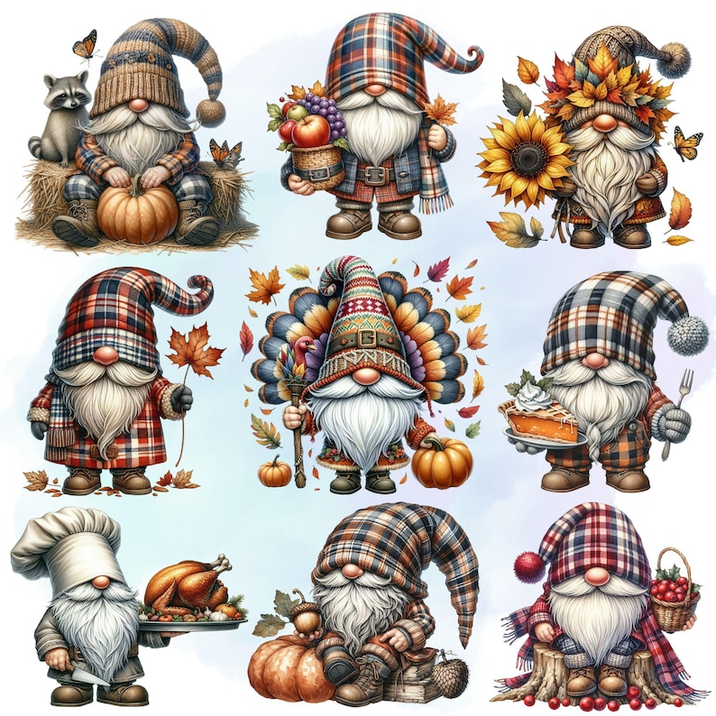 Thanksgiving Gnome Clipart Bundle: 40 PNG Illustrations (digital ...