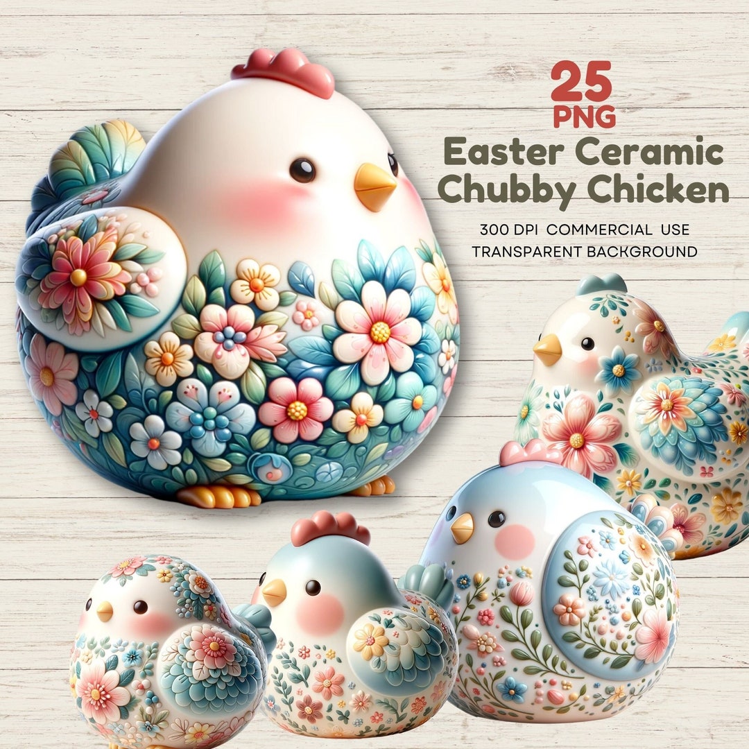 Easter Ceramic Chicken Clipart Bundle, Easter Clipart, Easter Decorate ...