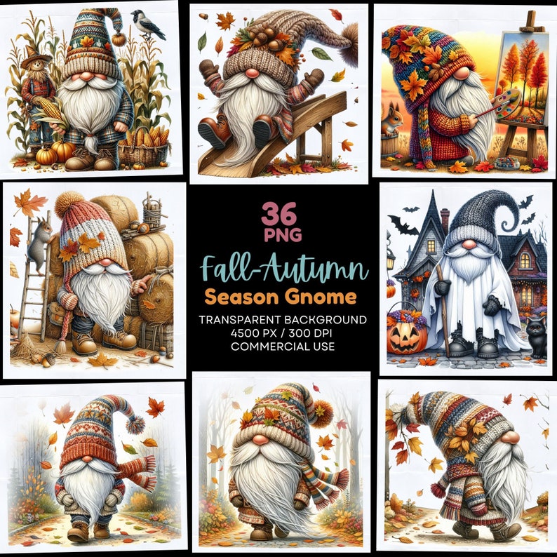 Fall Gnome Clipart: Autumn PNG Bundle (36 Files) - Etsy