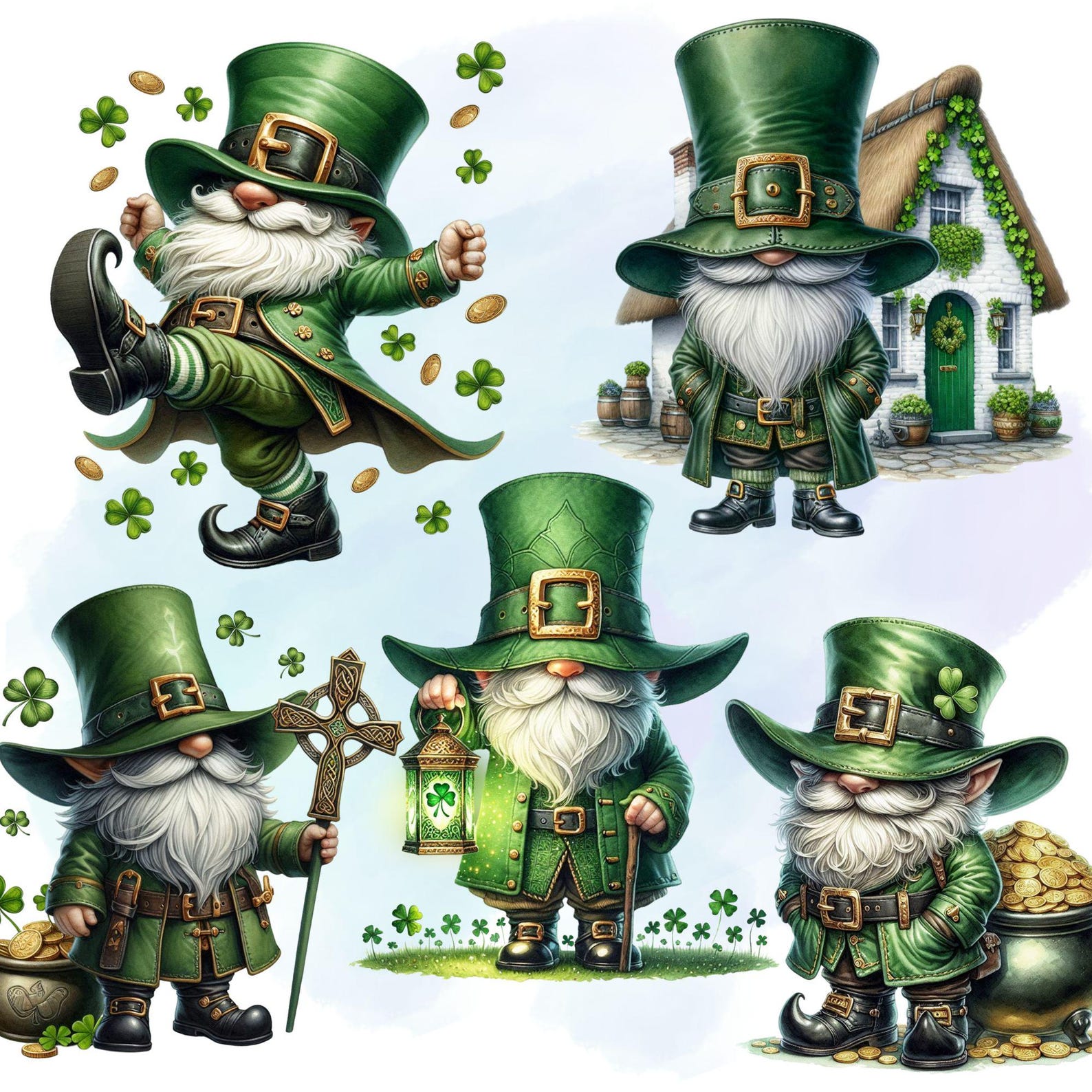 St. Patrick’s Day Gnomee Clipart, 46 PNG Irish Lucky Gnome Artful ...