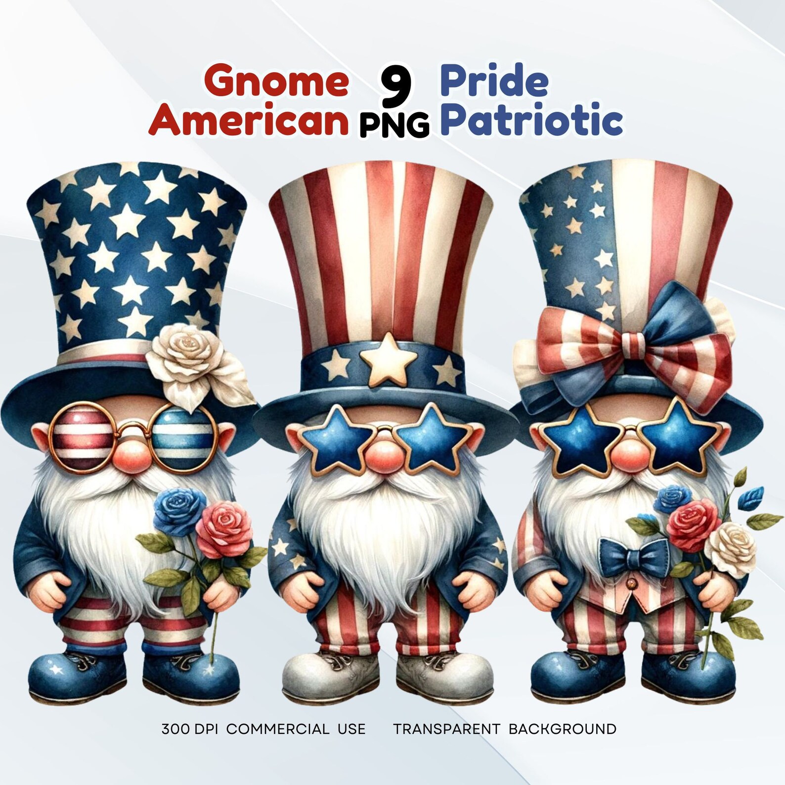 Patriotic Gnome PNG Clipart: 4th of July American Flag Design (digital ...