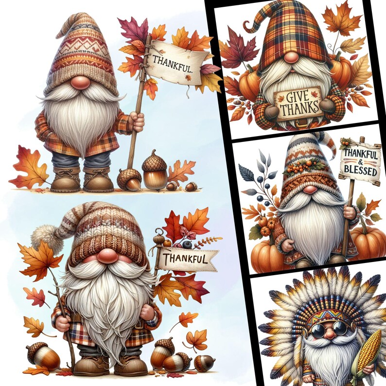 Thanksgiving Gnome Clipart Bundle: 40 PNG Illustrations (digital ...