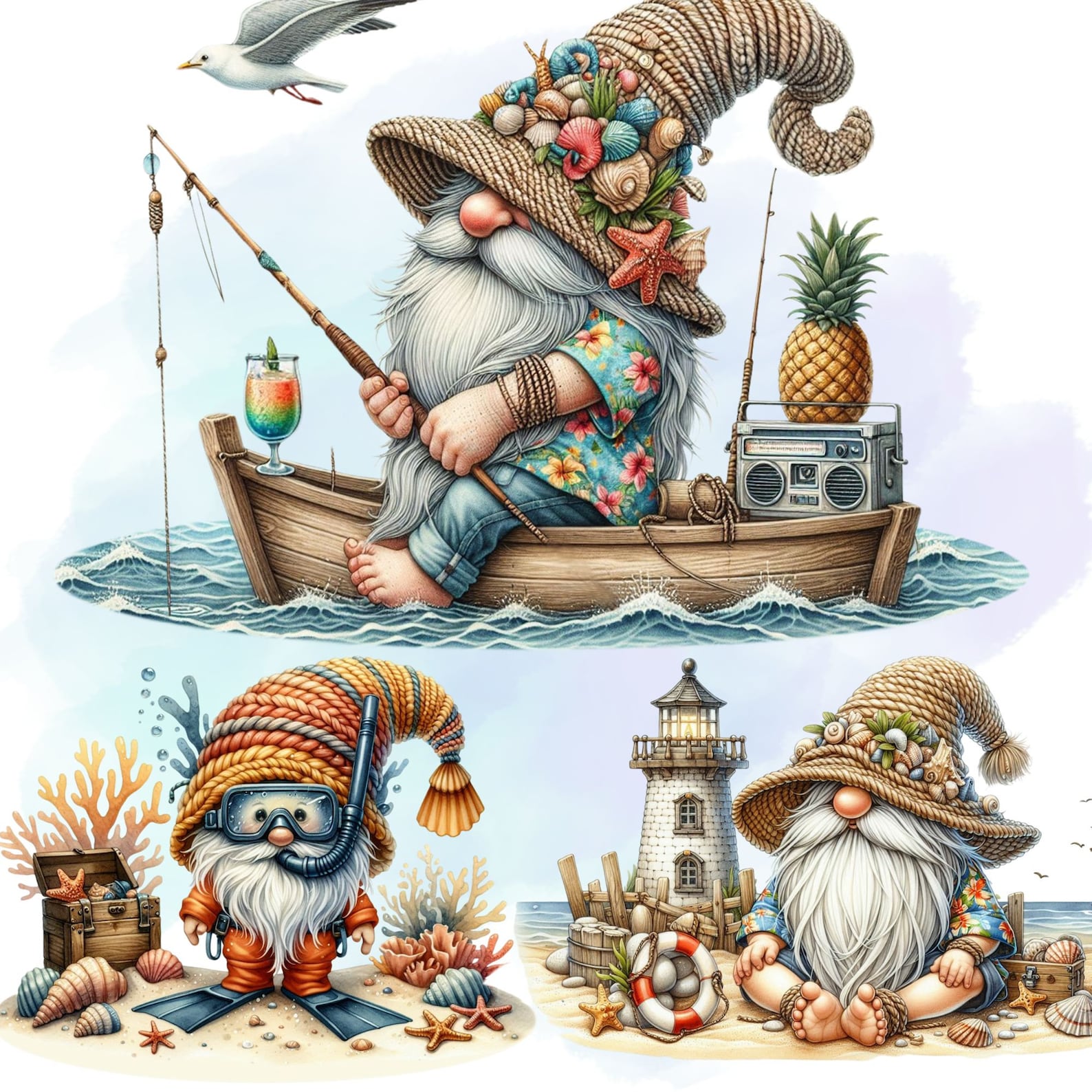 Summer Gnomee Beach Clipart Bundle, Going to the Beach, Gnomee ...