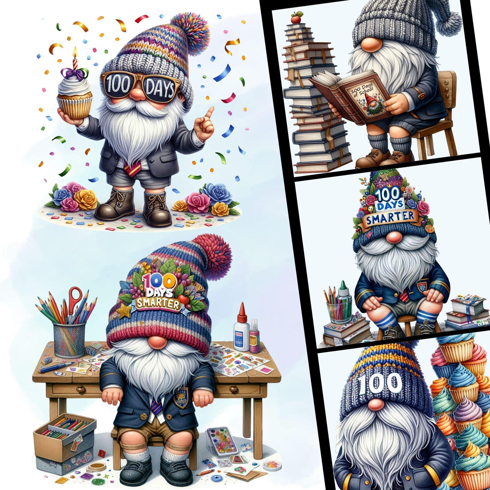 100 Days of School Gnomee Clipart, Gnomee School Decorations, Gnome ...