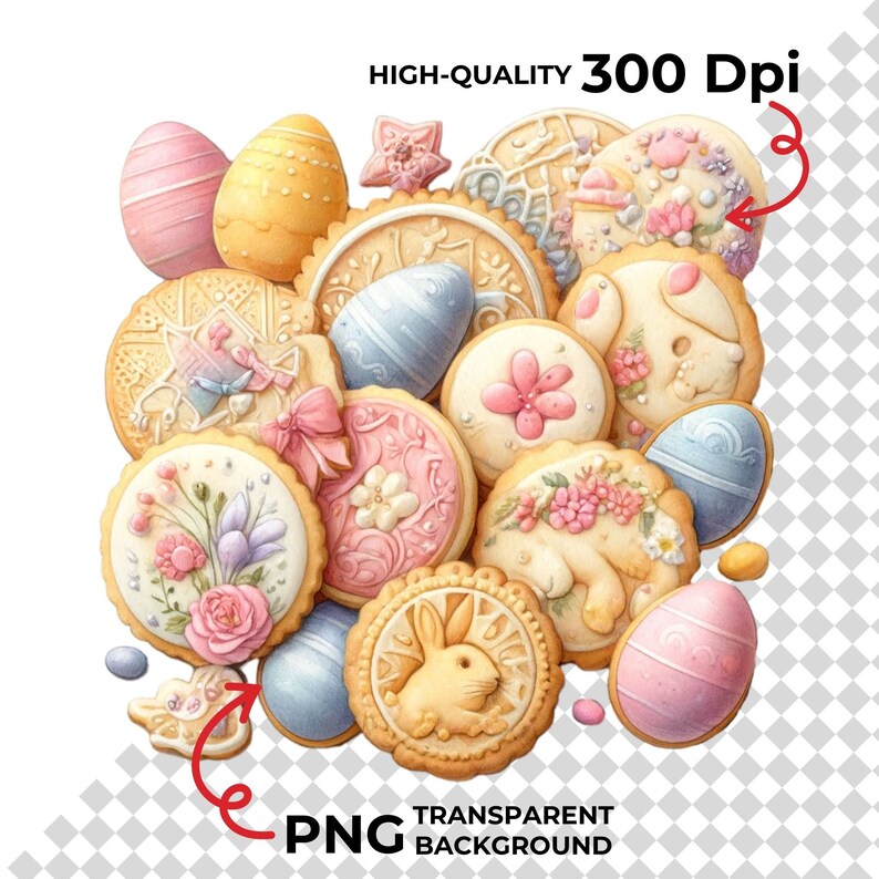 Watercolor Easter Biscuits Clipart, 35 High Quality PNG Files, Cute ...
