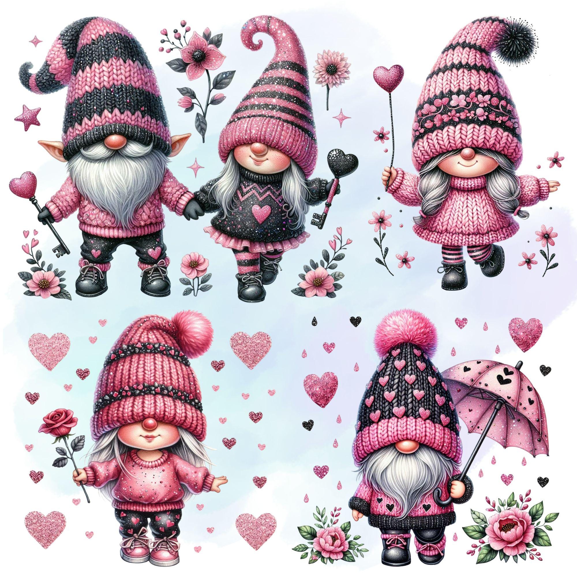 Valentine’s Day Black & Pink Gnomee PNG Clipart, Sweet Valentine Gnomes ...