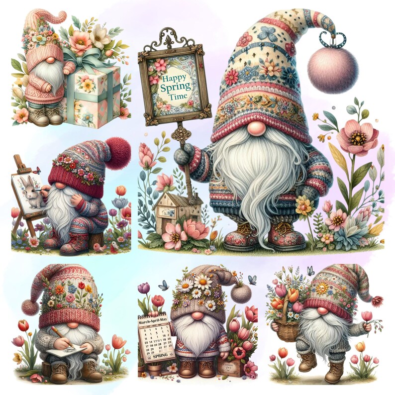 Floral Spring Gnome Clipart PNG Bundle (digital Download) - Etsy