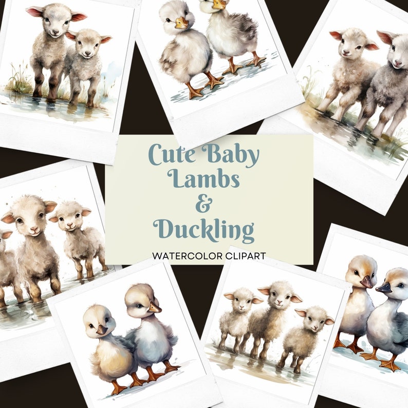 Spring Flock Festivity, Watercolor Lamb and Duckling Art, Spring ...