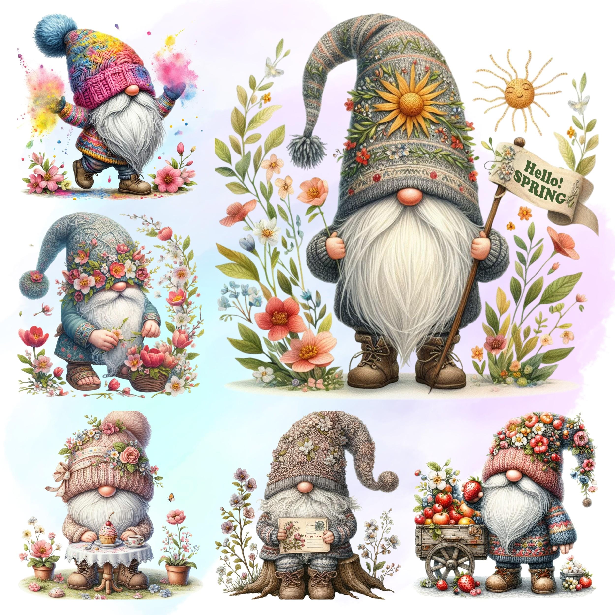 Spring Gnome Clipart: Floral Garden PNG Bundle (33 Files) - Etsy