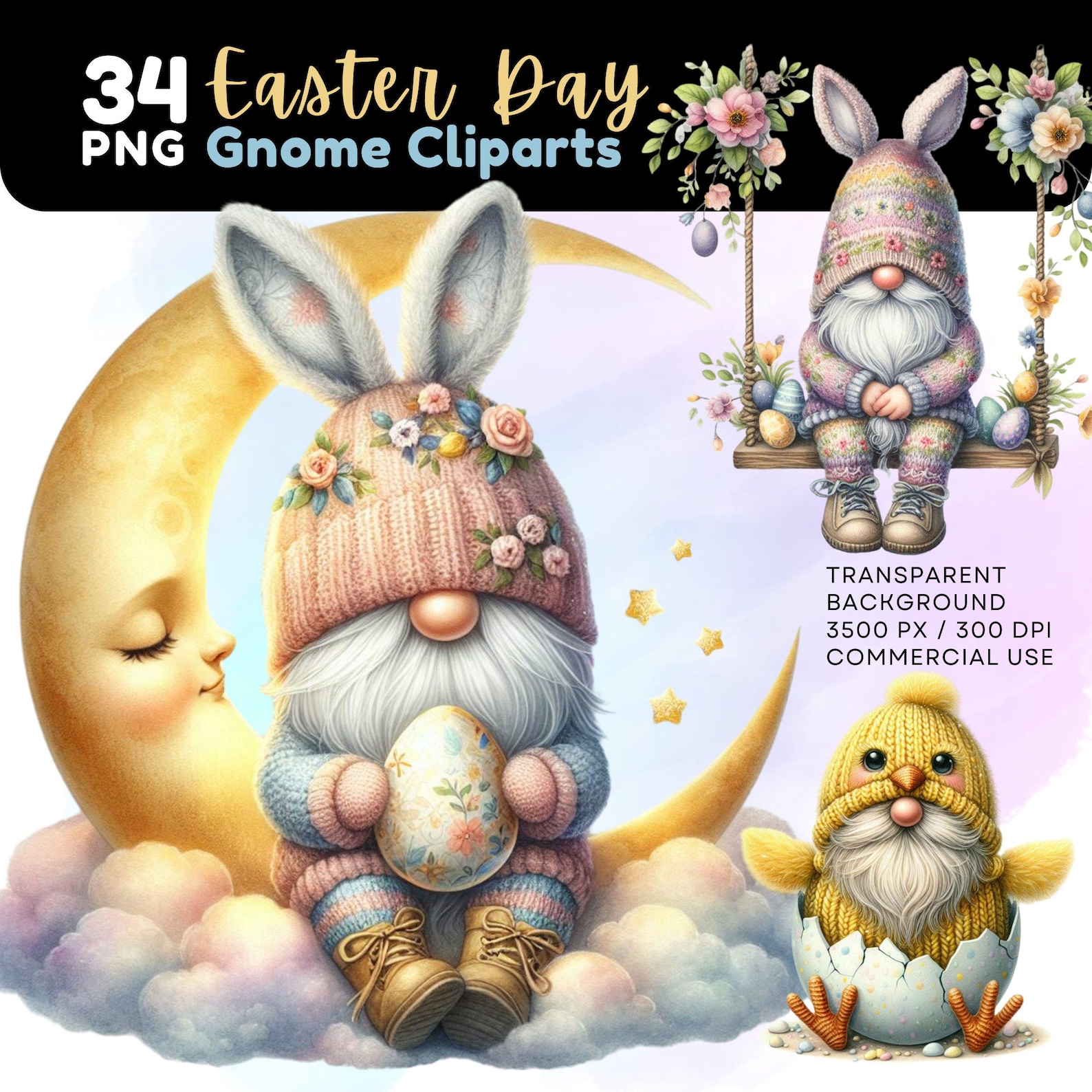 Easter Gnome Clipart PNG, Cute Bunny Gnome, Easter Egg Gnomee, Spring ...