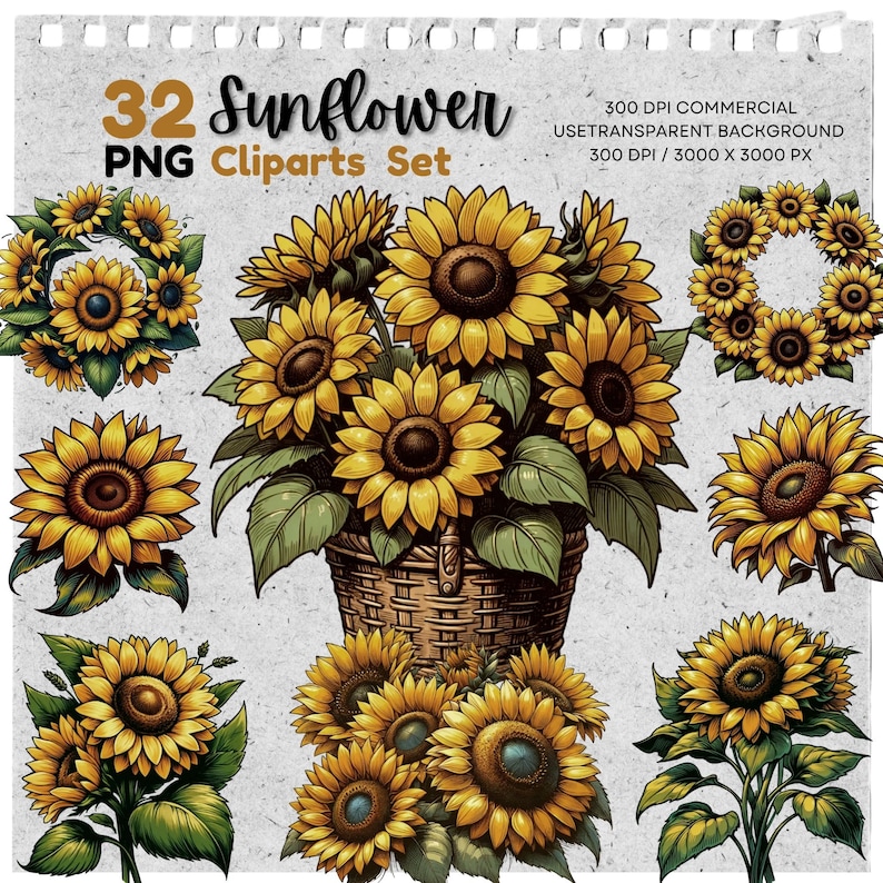 Sunflowers Clipart - Watercolor Sunflowers - Sunflower Wreath Clipart ...