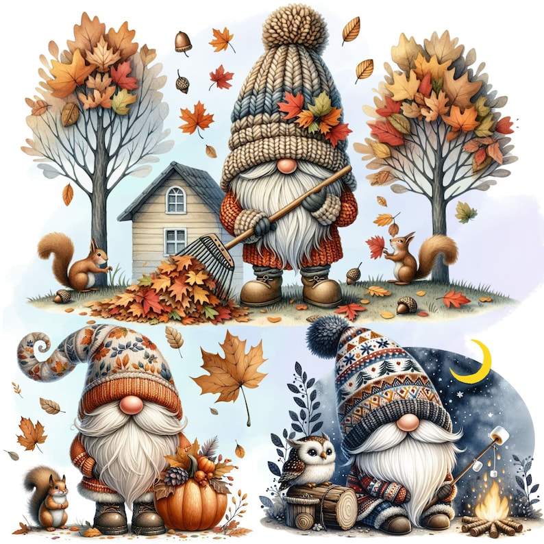Fall Gnome Clipart: Autumn PNG Bundle (36 Files) - Etsy