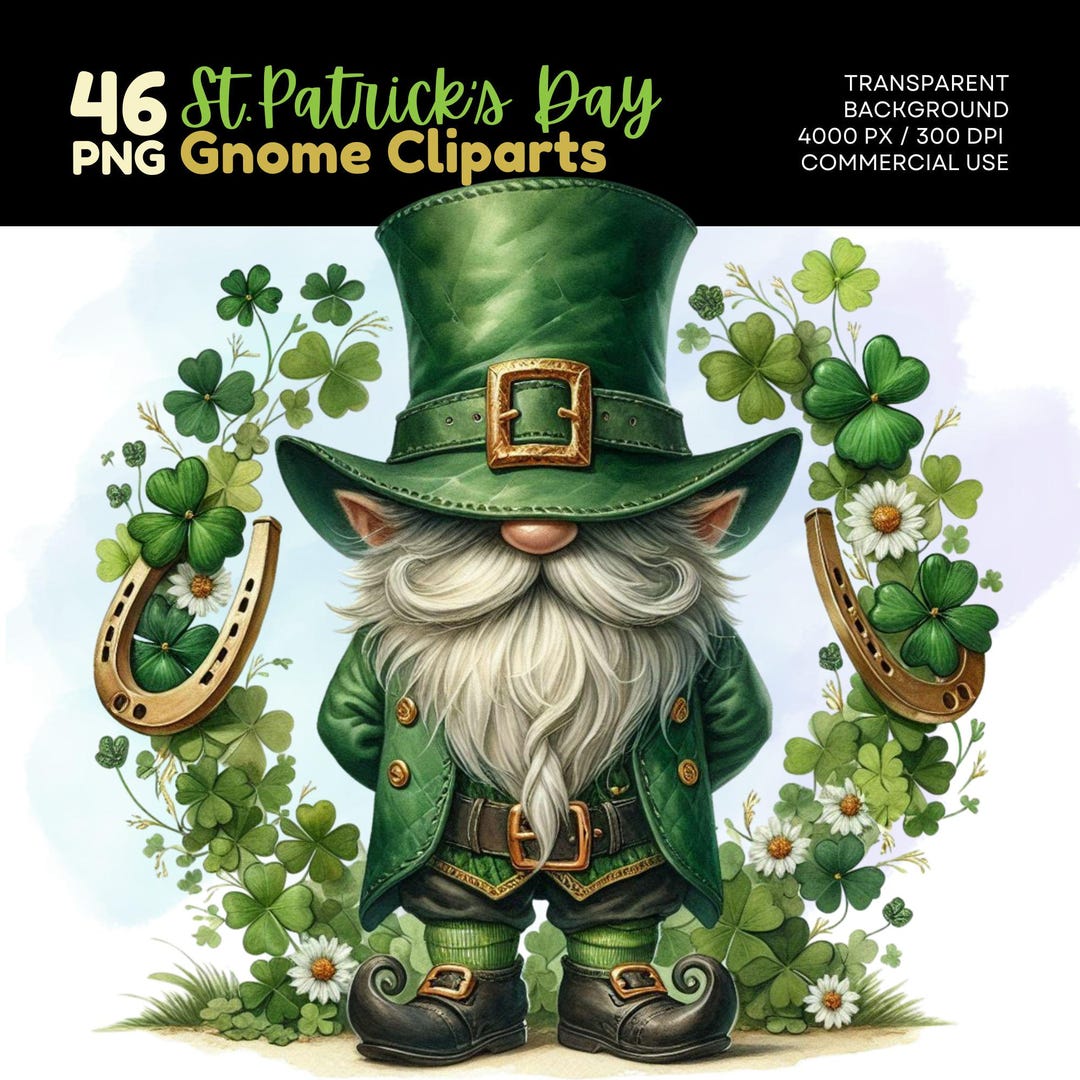 St. Patrick’s Day Gnomee Clipart, 46 PNG Irish Lucky Gnome Artful ...