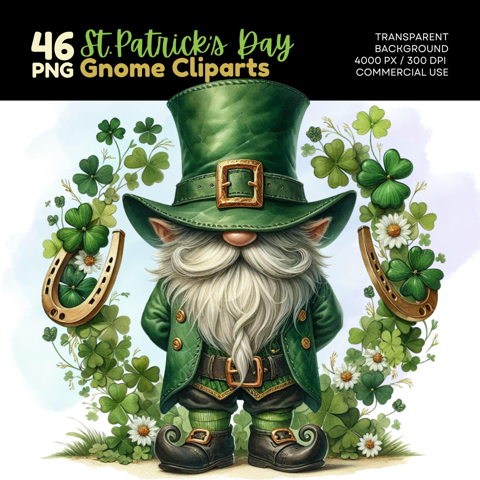 St. Patrick’s Day Gnomee Clipart, 46 PNG Irish Lucky Gnome Artful ...