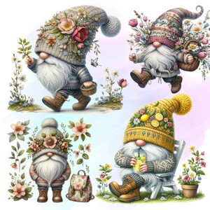 Spring Gnome Clipart PNG Bundle With Flowers Bees Butterflies, Cute ...