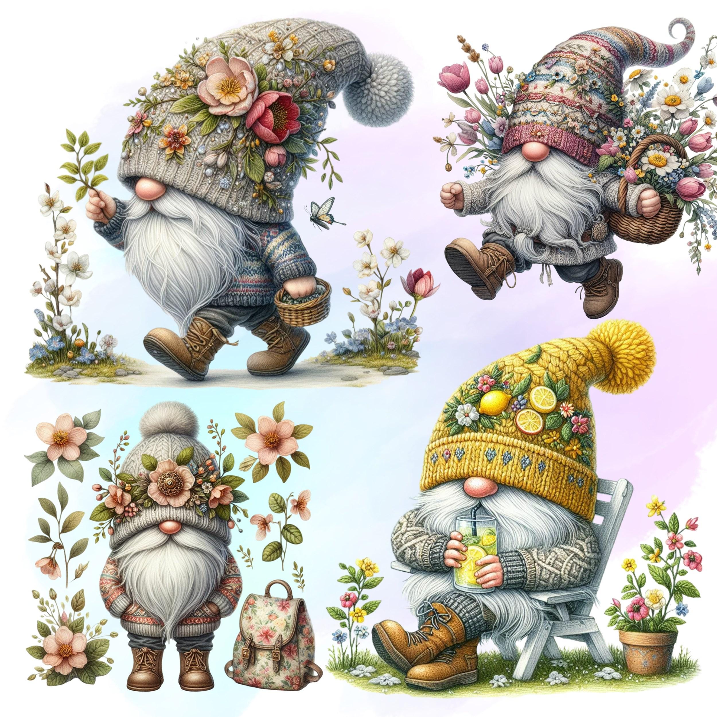 Spring Gnome Clipart PNG Bundle With Flowers Bees Butterflies, Cute ...
