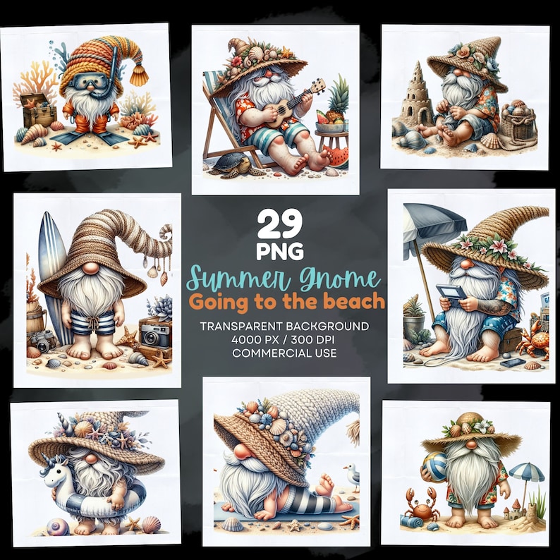 Summer Gnomee Beach Clipart Bundle, Going to the Beach, Gnomee ...