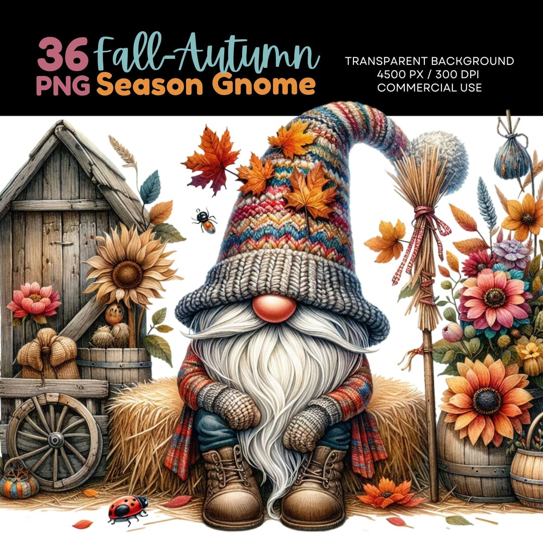 Fall Gnome Clipart: Autumn PNG Bundle (36 Files) - Etsy