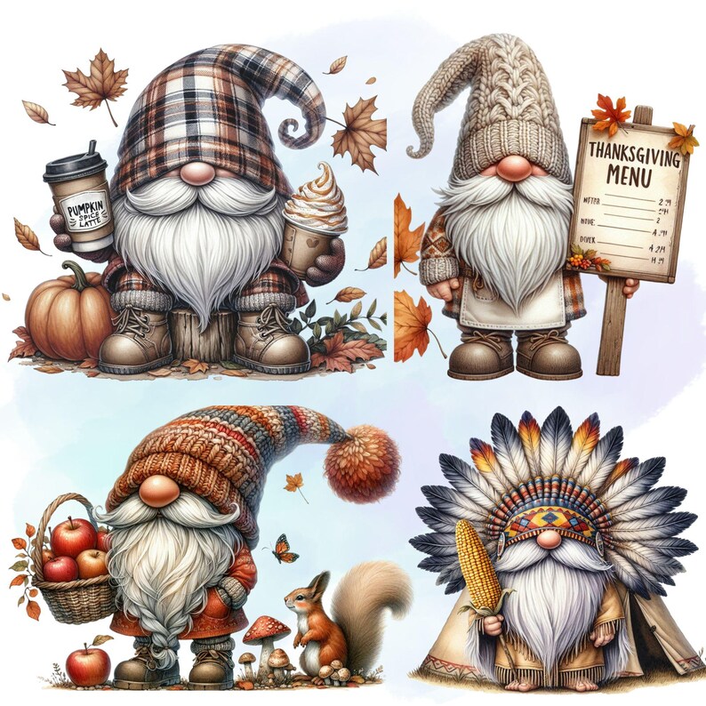 Thanksgiving Gnome Clipart Bundle: 40 PNG Illustrations (digital ...