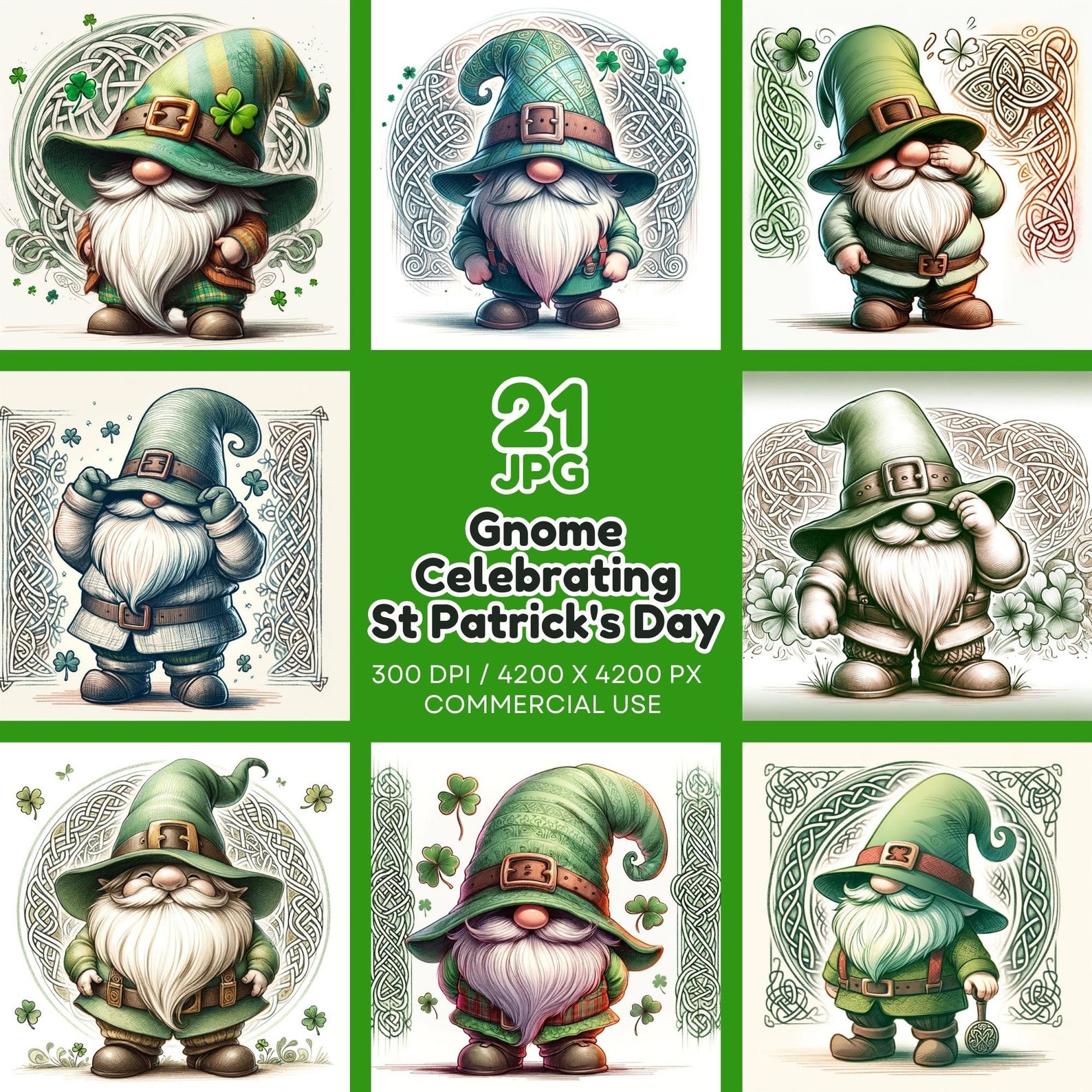 Celtic Gnome Illustration, St. Patrick's Day Decor, Festive Irish JPG ...