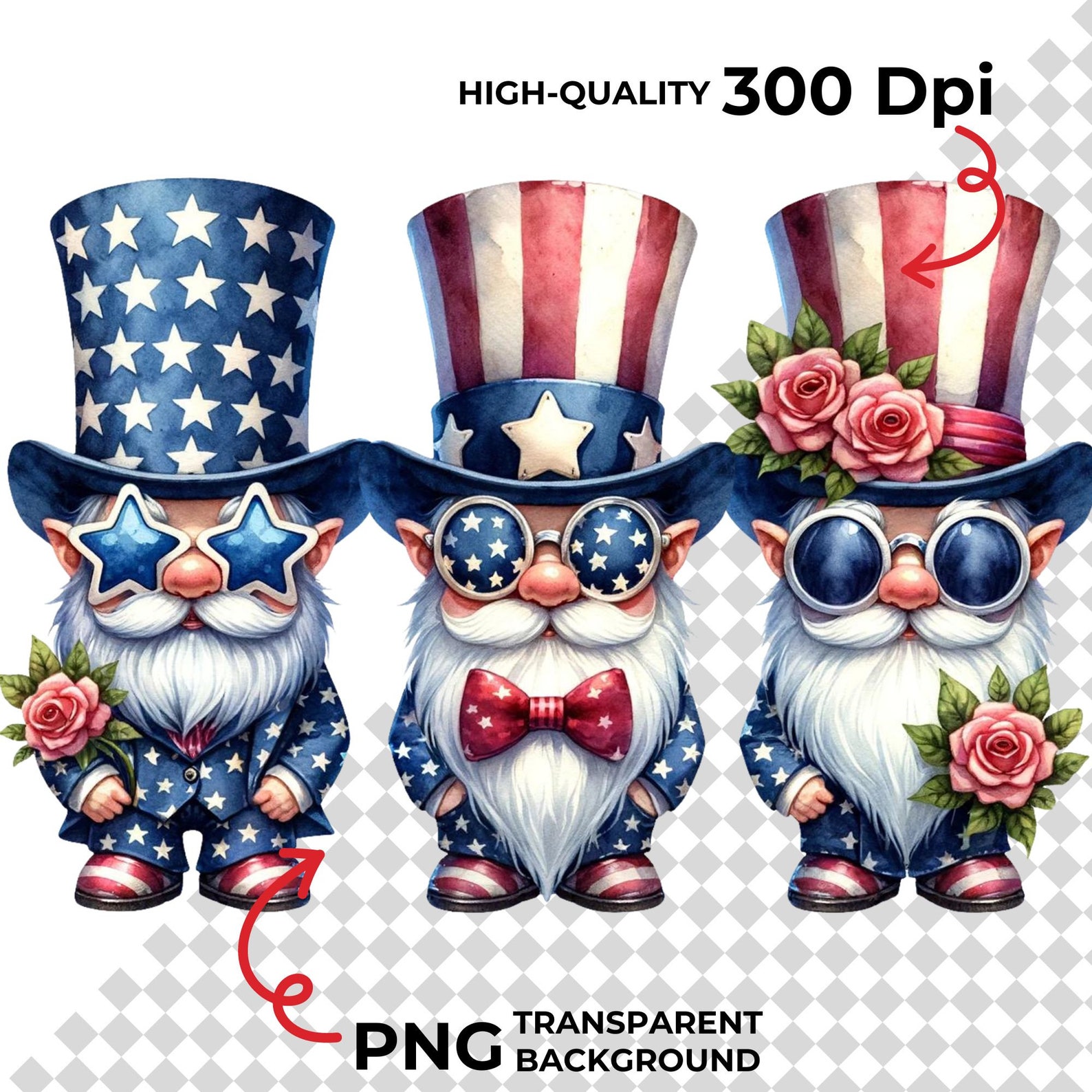 Patriotic Gnome PNG Clipart: 4th of July American Flag Design (digital ...