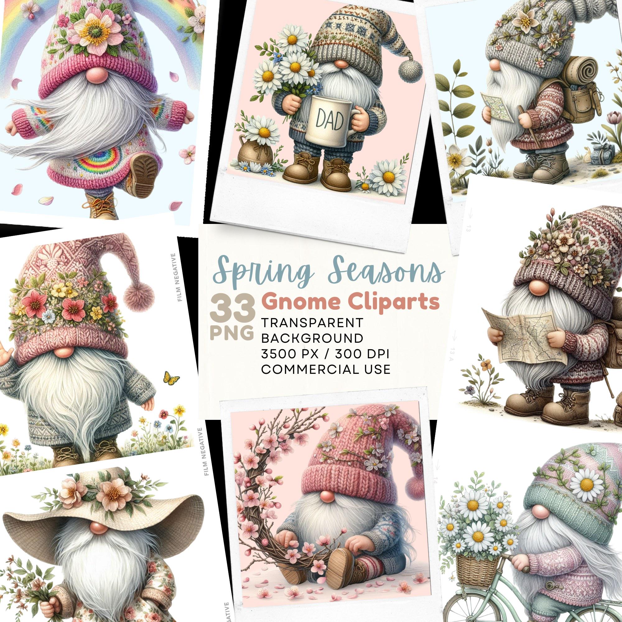 Spring Gnome Clipart PNG Bundle: Floral Gardening Gnomes (33 Files ...