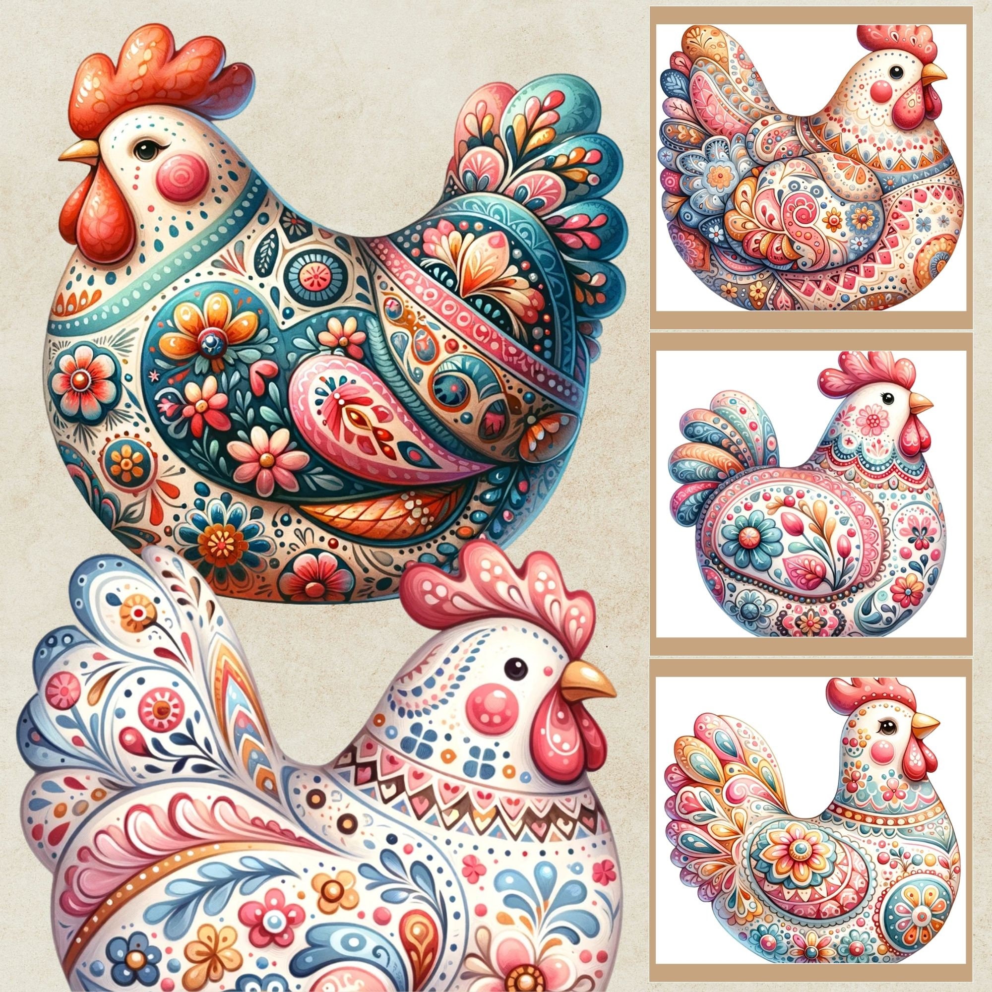 Easter Ceramic Chicken Clipart Bundle, Easter Clipart, Easter Graphics ...