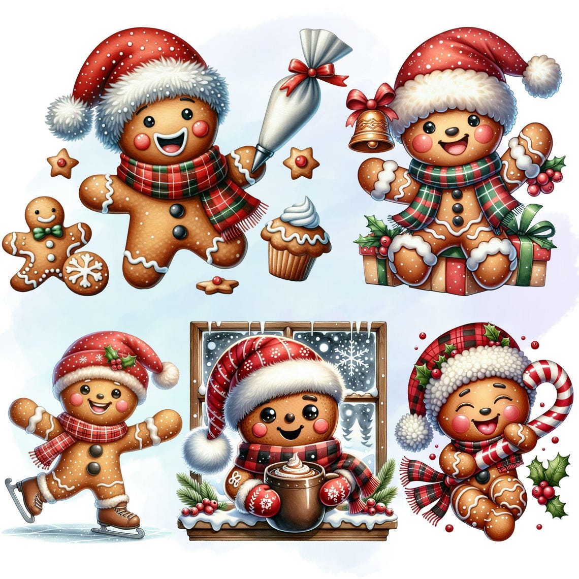 Christmas Gingerbread Clipart PNG: Holiday Gingerbread Designs (digital ...