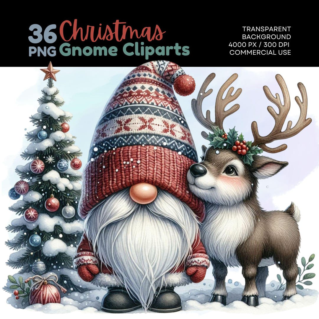 Christmas Gnome Clipart: Holiday Reindeer PNG Graphics (digital ...