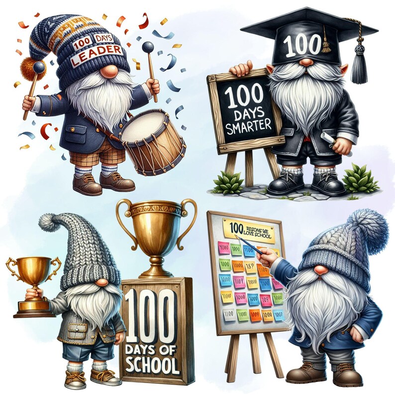 100 Days of School Gnomee Clipart, Gnomee School Decorations, Gnome ...