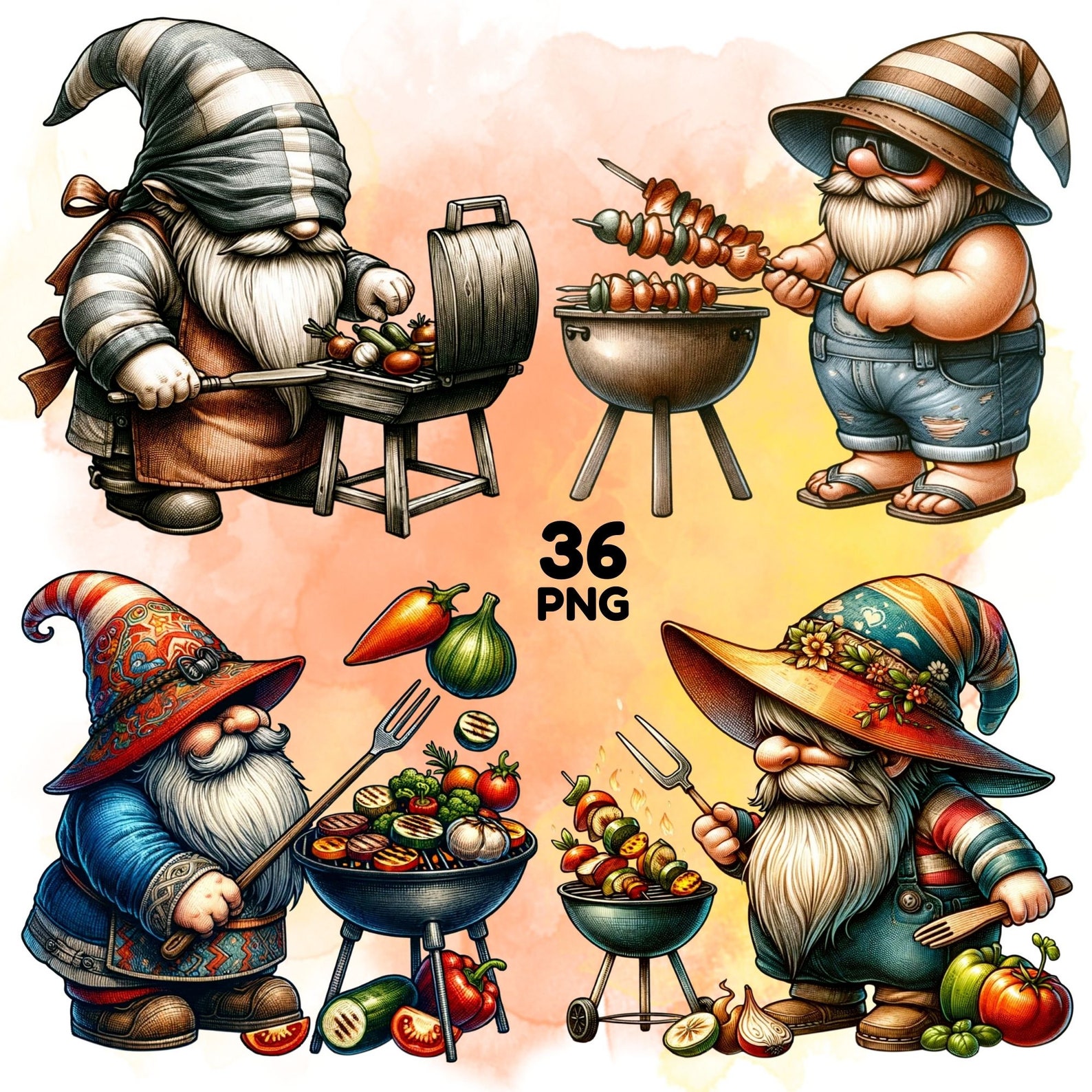 Barbecue Gnome, BBQ Gnome, Grill Gnome, Gnomes Having a Barbecue ...