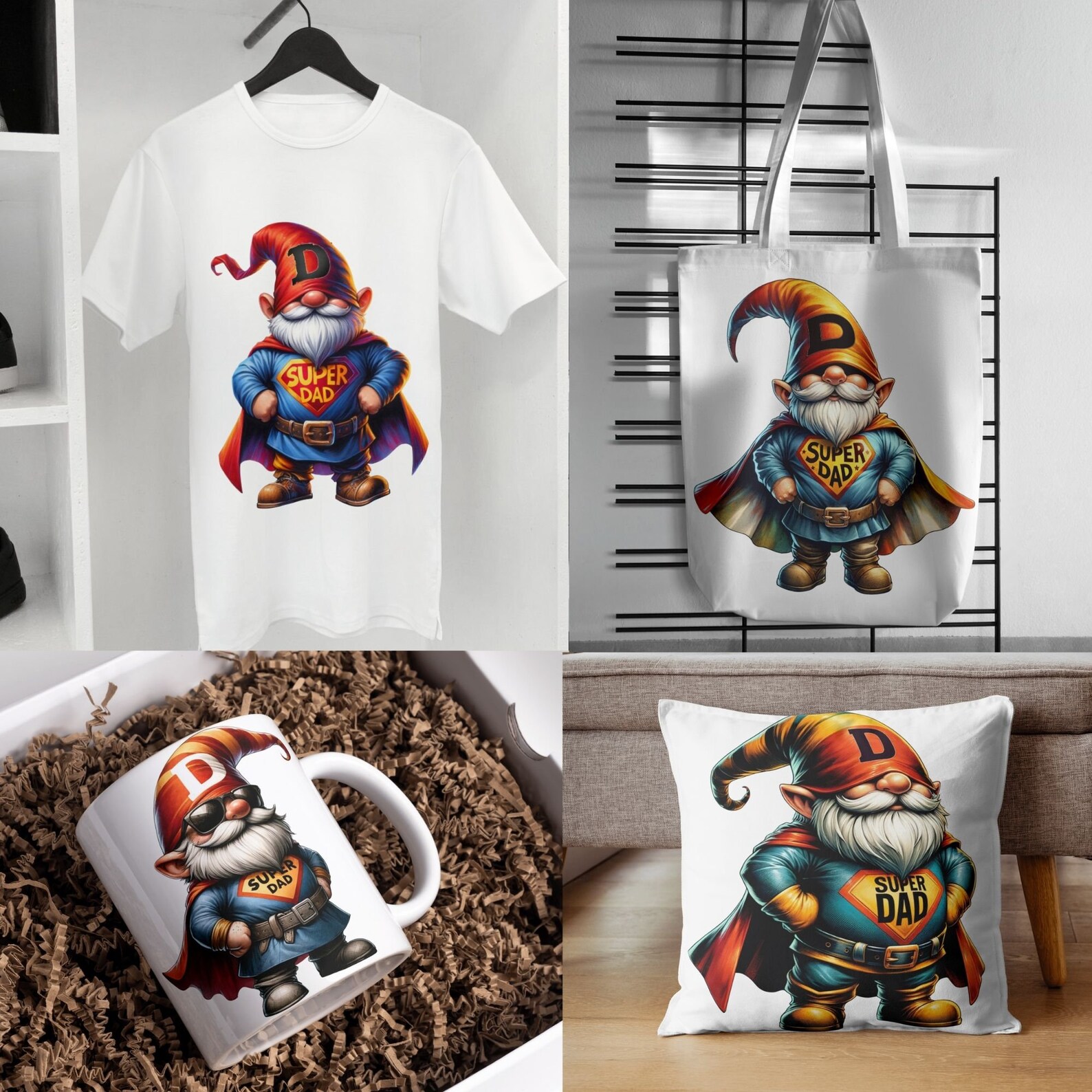 Fathers Day Gnomes Collection Clipart, Super Dad Gnomes Clip Art Set ...