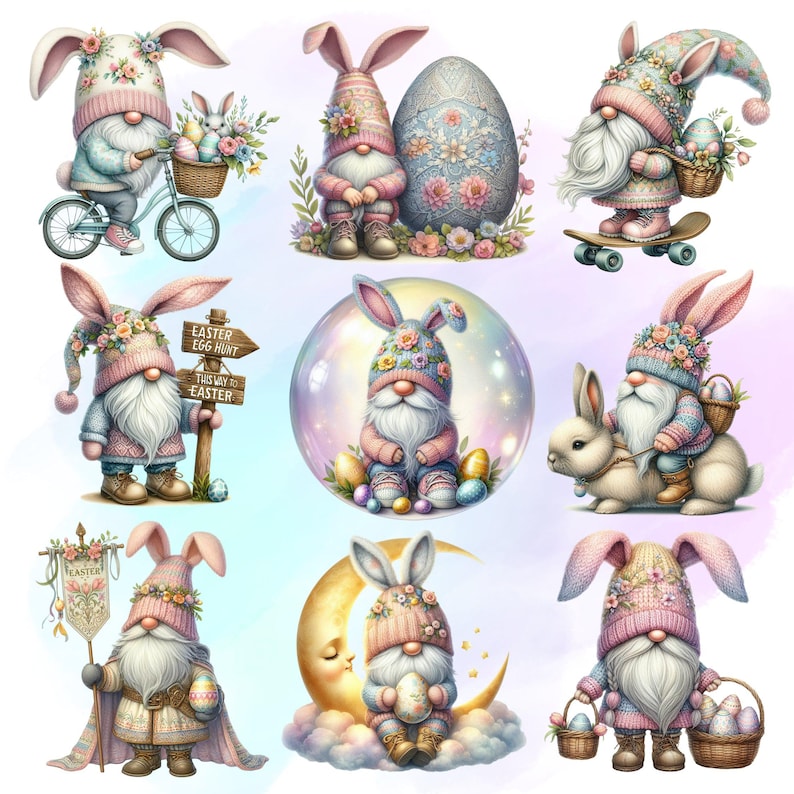 Easter Gnome Clipart PNG, Cute Bunny Gnome, Easter Egg Gnomee, Spring ...
