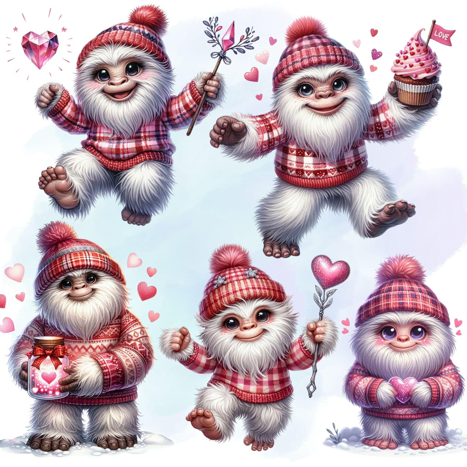42 Valentine's Day Bigfoot Clipart Bundle, Cute Yeti Love Valentine ...