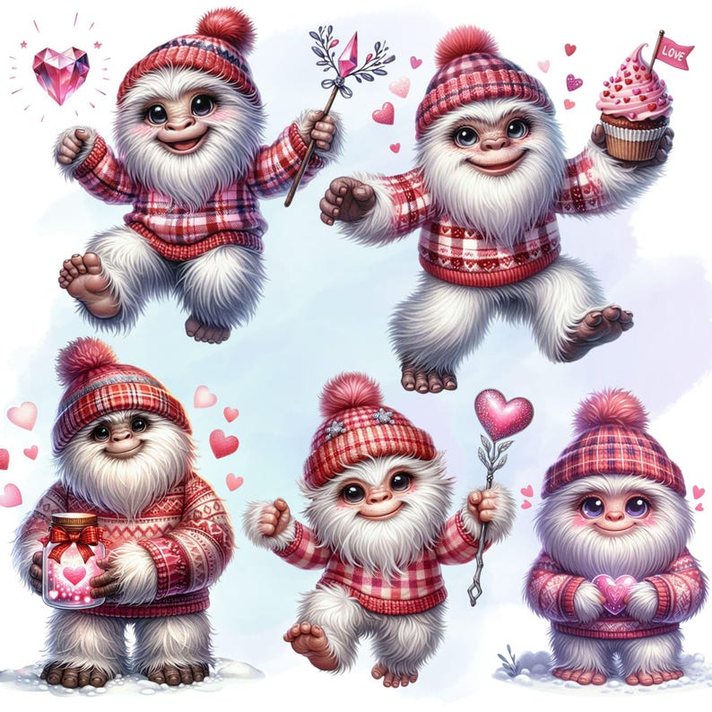 42 Valentine's Day Bigfoot Clipart Bundle, Cute Yeti Love Valentine ...