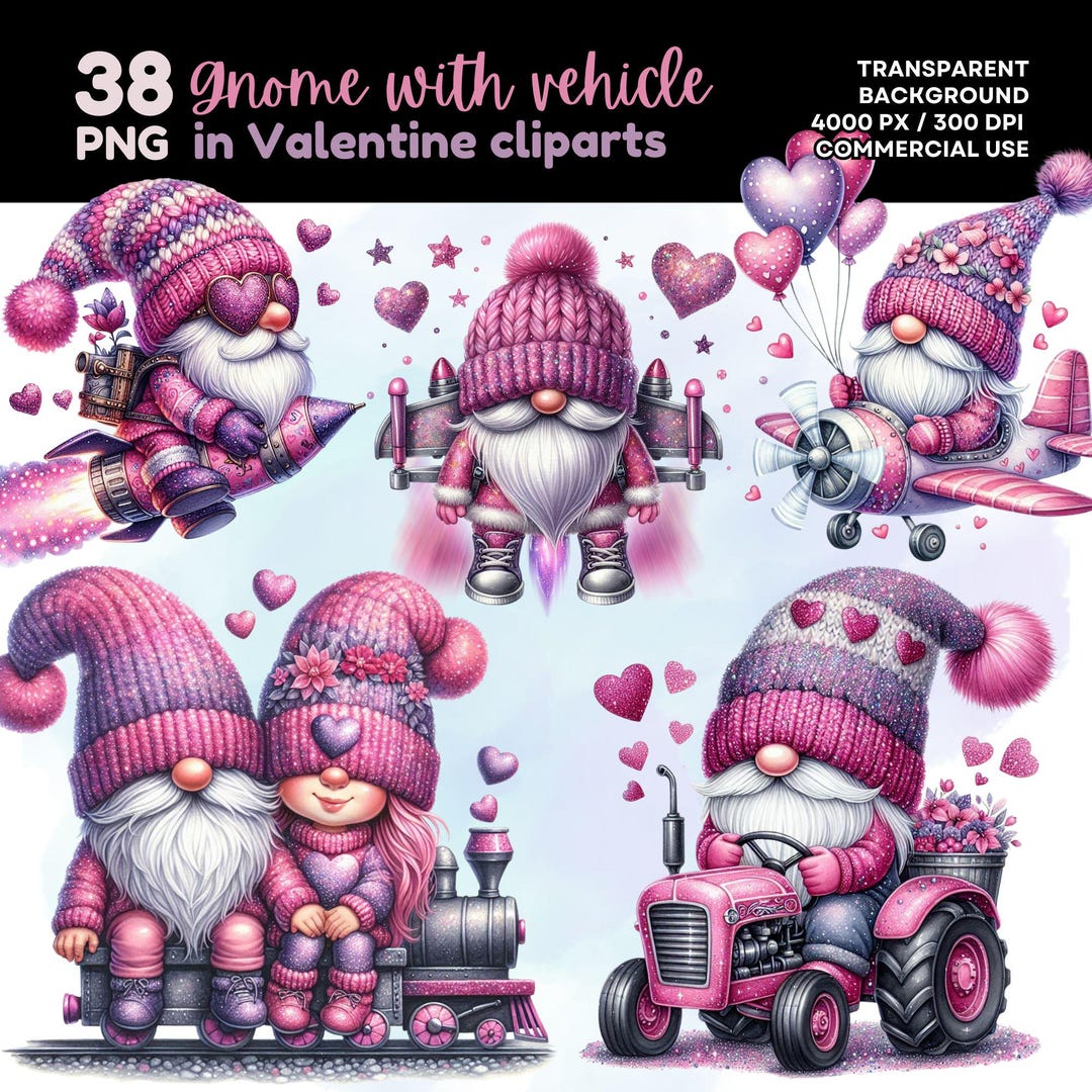 Valentine Gnomee With Vehicles Clipart Bundle, Loverly Gnome-themed ...