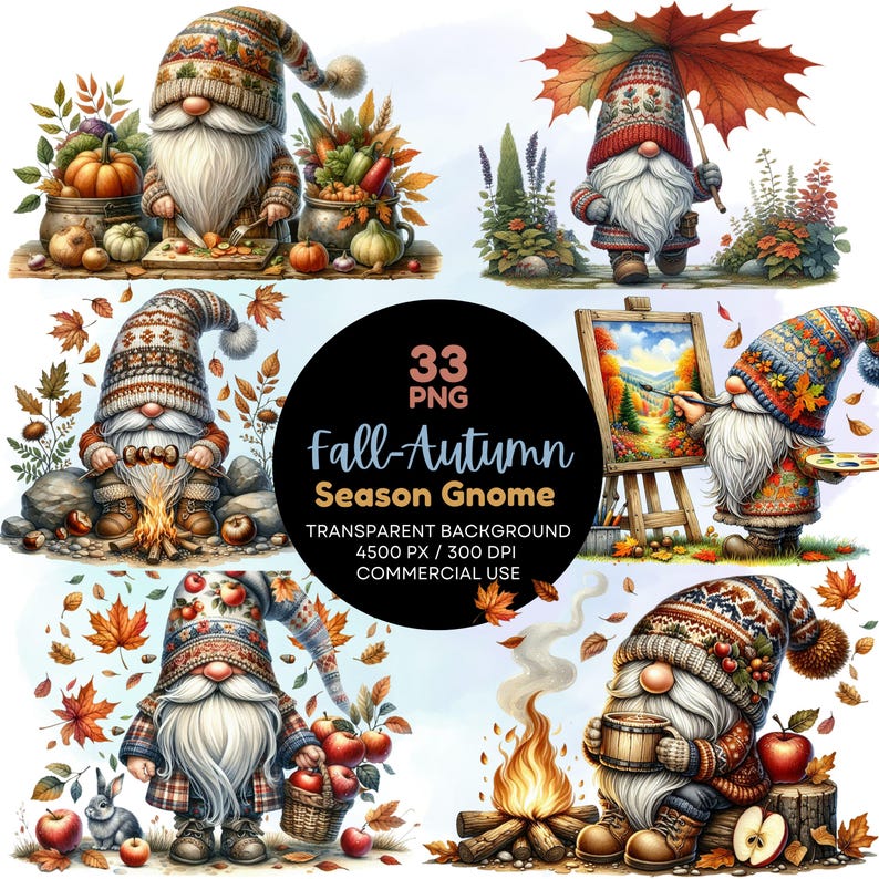 Fall Gnome Clipart: Autumn PNG Bundle (digital Download) - Etsy