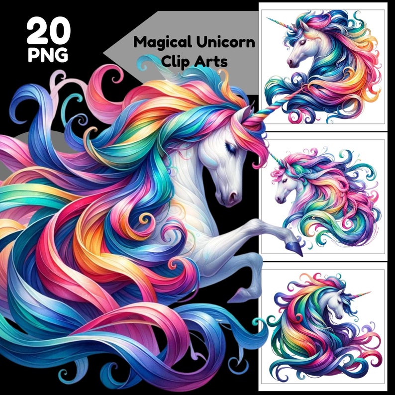 Rainbow Unicorn Clipart for Crafting, 300 DPI, Digital Download ...