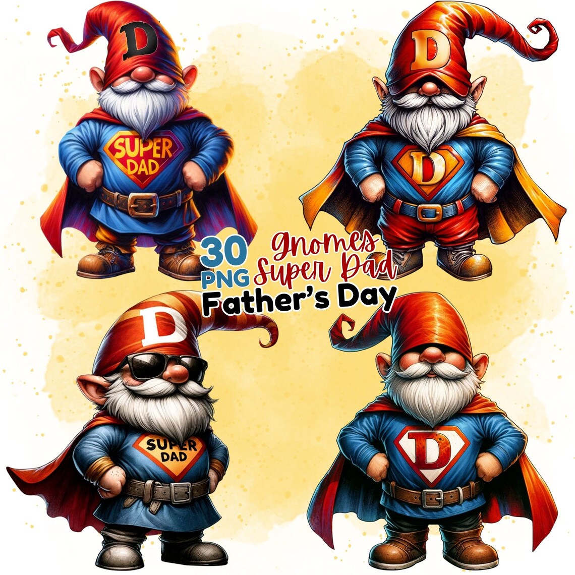 Fathers Day Gnomes Collection Clipart, Super Dad Gnomes Clip Art Set ...