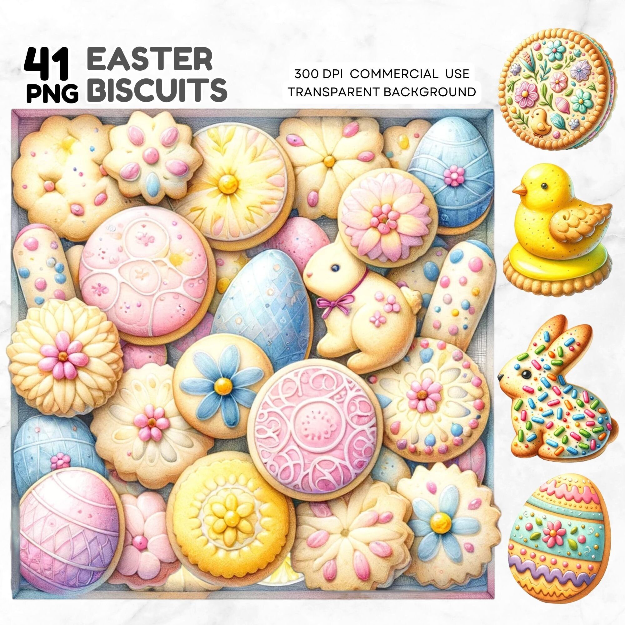 Watercolor Easter Biscuits Clipart, 35 High Quality PNG Files, Cute ...