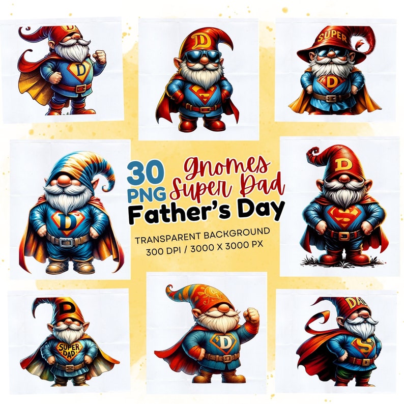 Fathers Day Gnomes Collection Clipart, Super Dad Gnomes Clip Art Set ...