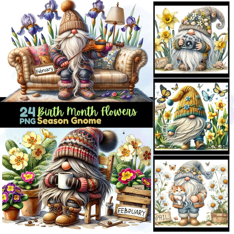 Birth Month Flower Gnome PNG Clipart Collection (digital Download) - Etsy