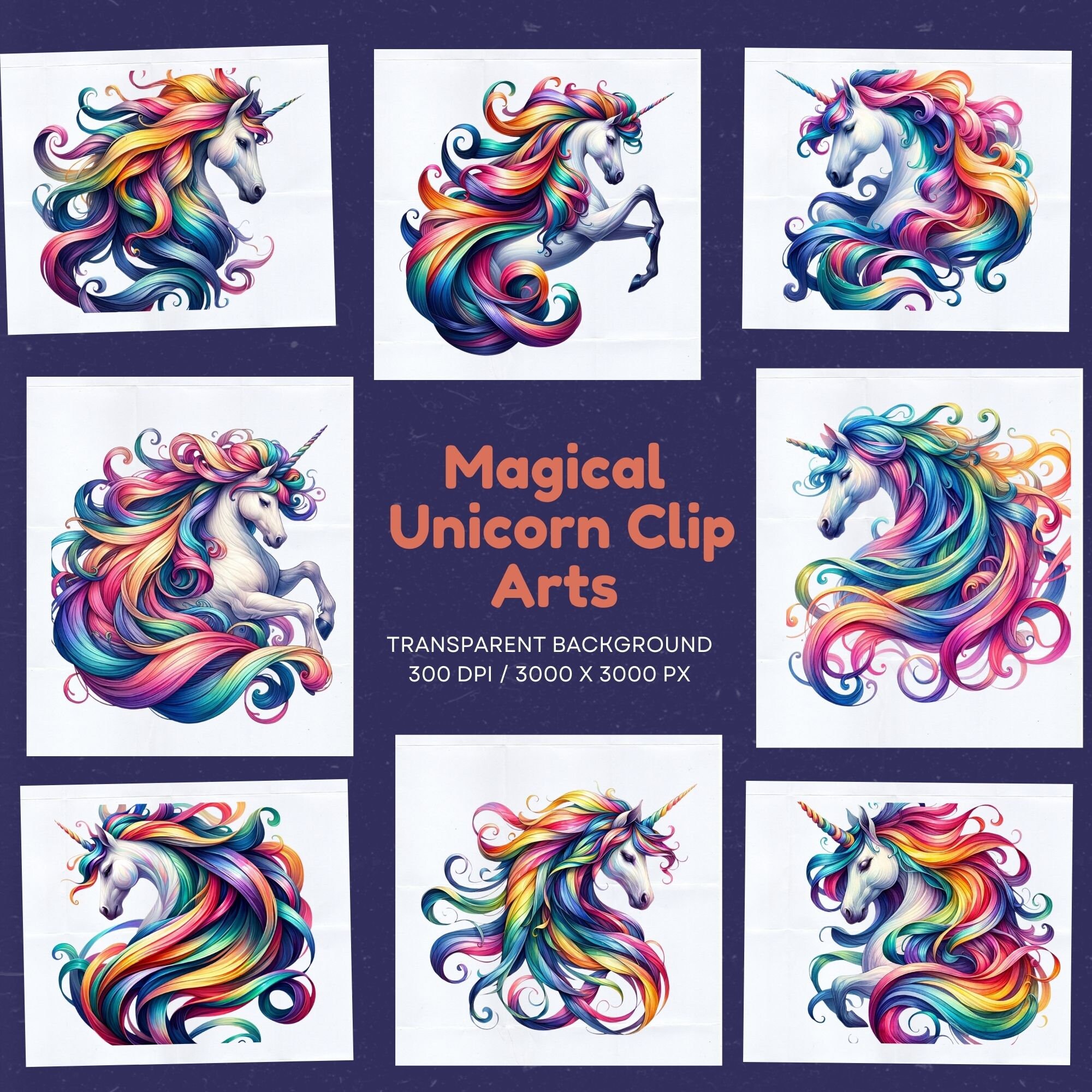 Rainbow Unicorn Clipart for Crafting, 300 DPI, Digital Download ...