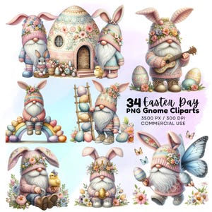 Easter Gnome Clipart PNG, Cute Bunny Gnome, Easter Egg Gnomee, Spring ...