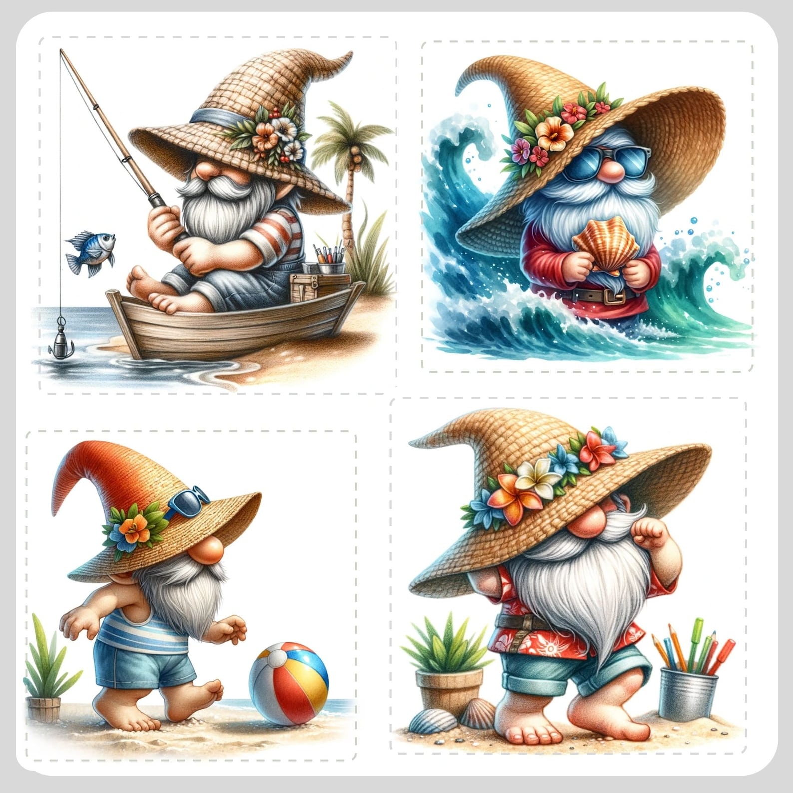 Going to the Beach, Whimsical Beach Gnomes Clip Art Set for Summer ...
