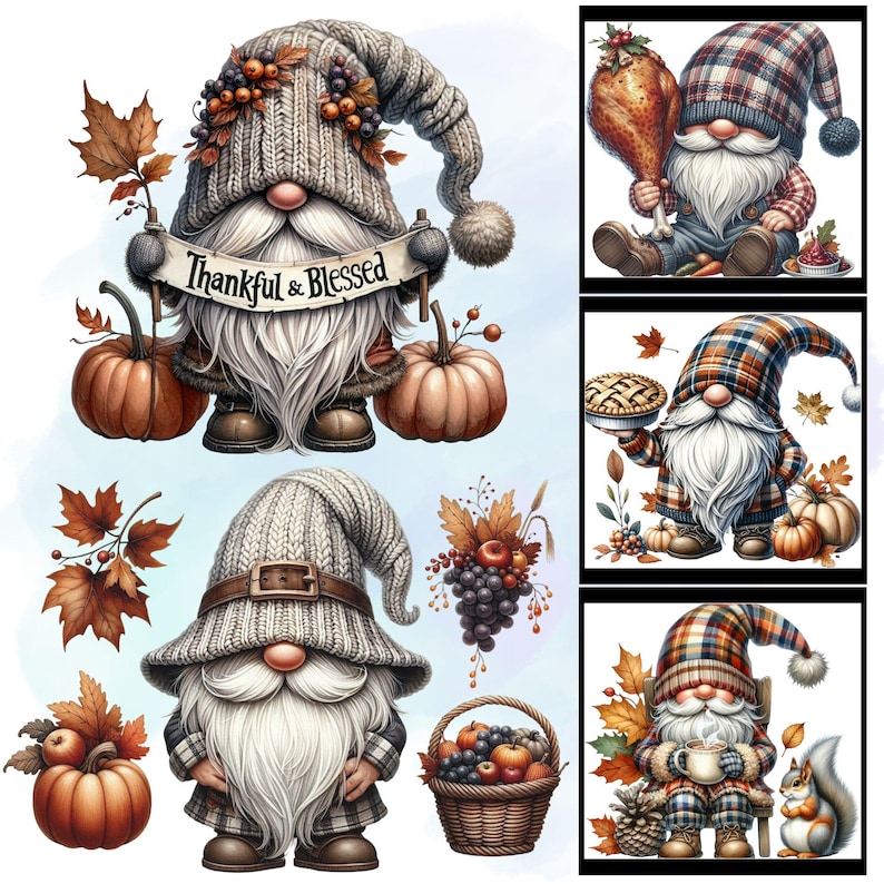 Thanksgiving Gnome Clipart Bundle: 40 PNG Illustrations (digital ...