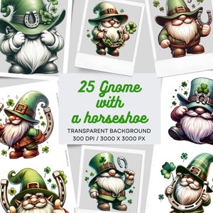 Lucky Gnome St. Patrick's Day Clipart: Shamrock Horseshoe PNG (digital ...